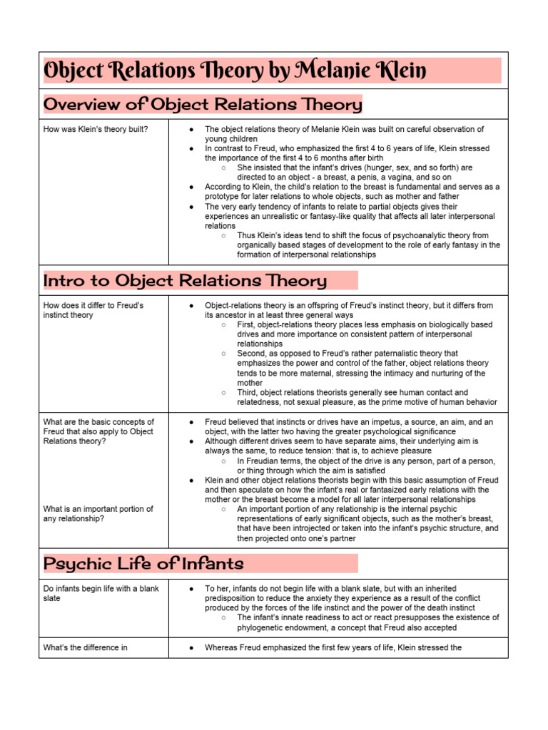 TOP2 - Klein - Object Relations Theory | PDF
