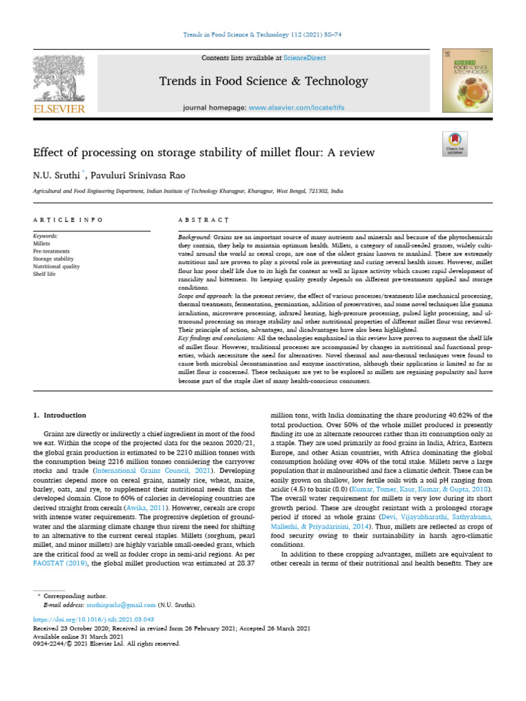 Effect of Processing On Storage Stability of Millet Flour | PDF