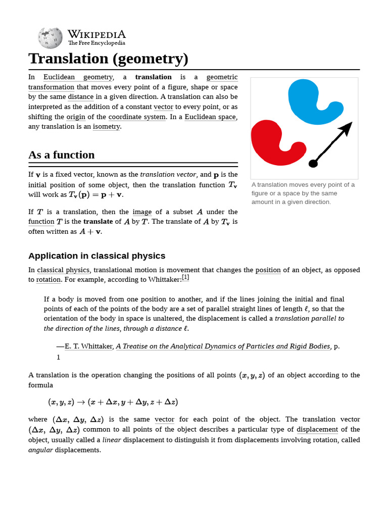 Translation (Geometry) | PDF
