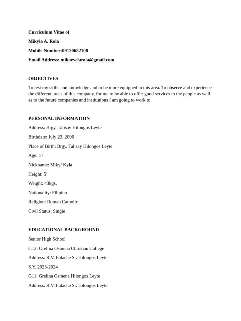 CV Mikyla | PDF