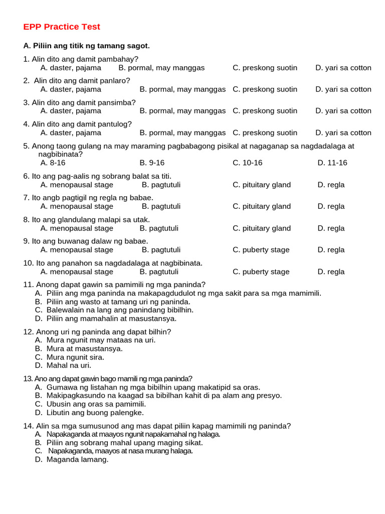 EPP Practice Test | PDF