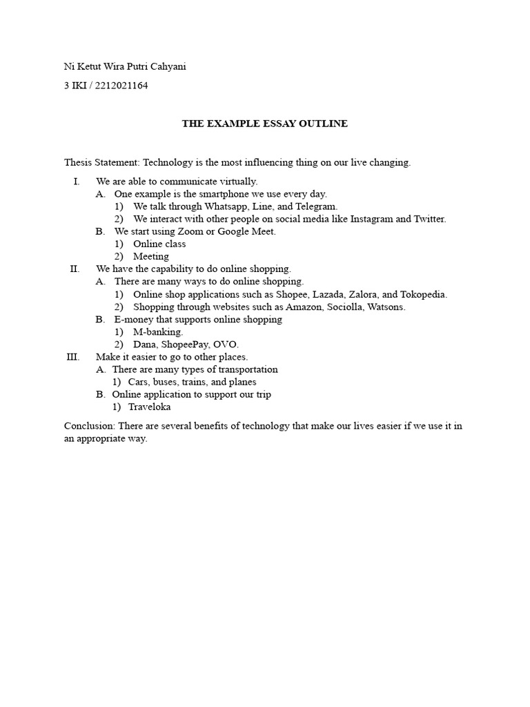 Ni Ketut Wira Putri Cahyani Example Essay Outline Pdf