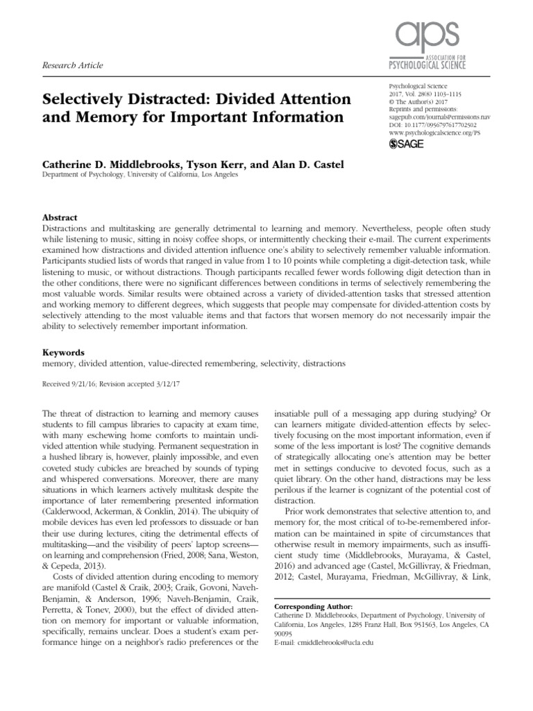 Selectively Distracted - Divided Attention and Memory | PDF