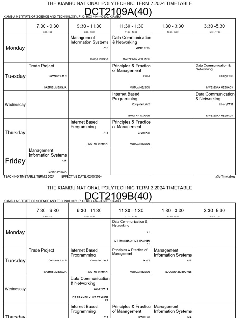 Ict Dept Classes Timetable Term 2 2024 Draft-1 | PDF
