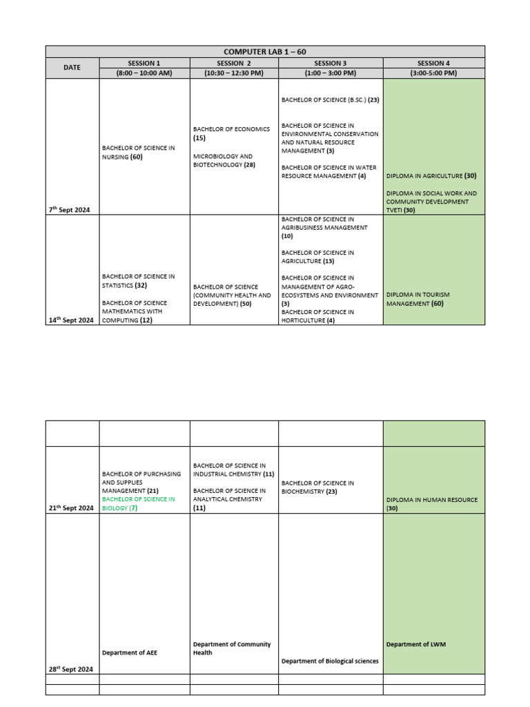 Ict Literacy Training Timetable For First Year Students 2024 | PDF