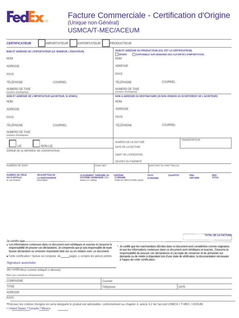 CA FR 2020 6 Fedex Cusma-comercial-Invoice-coo Form | PDF