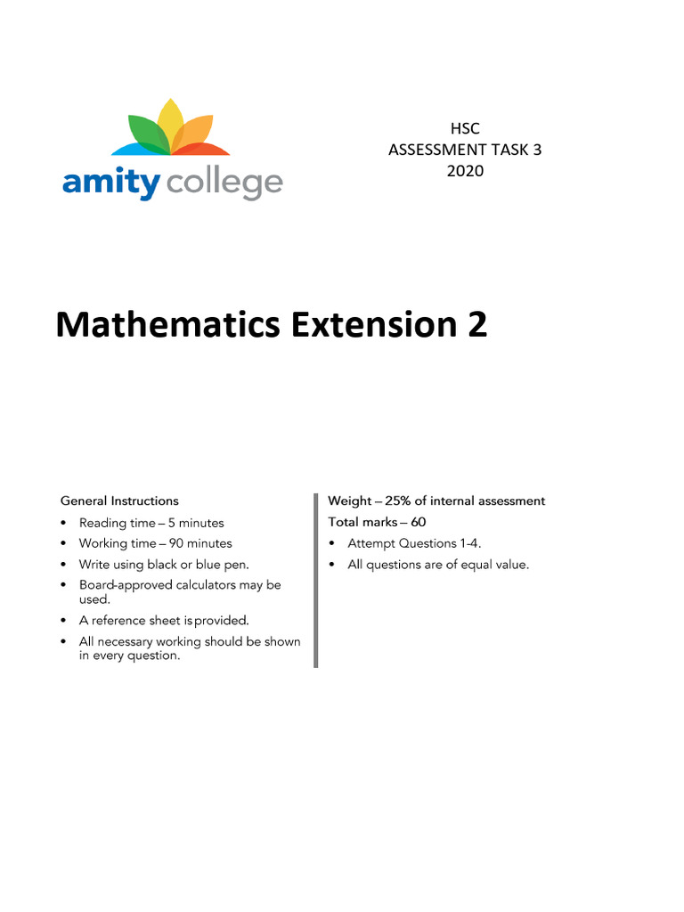 2020 HSC Maths Ext2 Task 3 Final | PDF