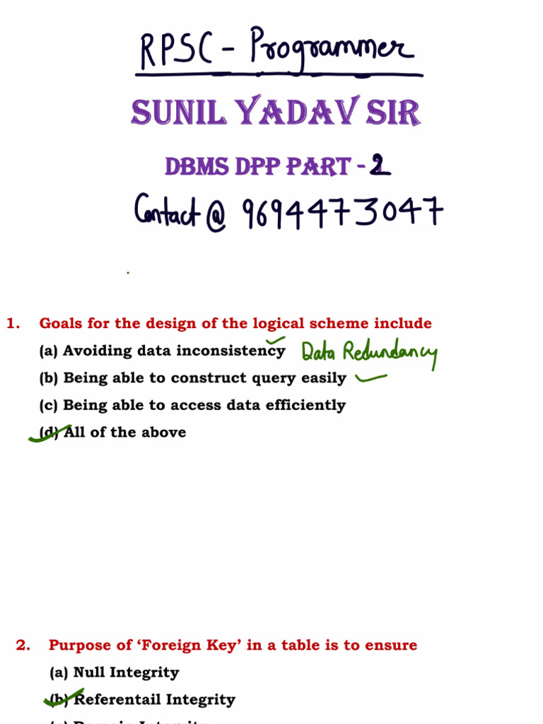 Dbms DPP Part 2 Solution | PDF