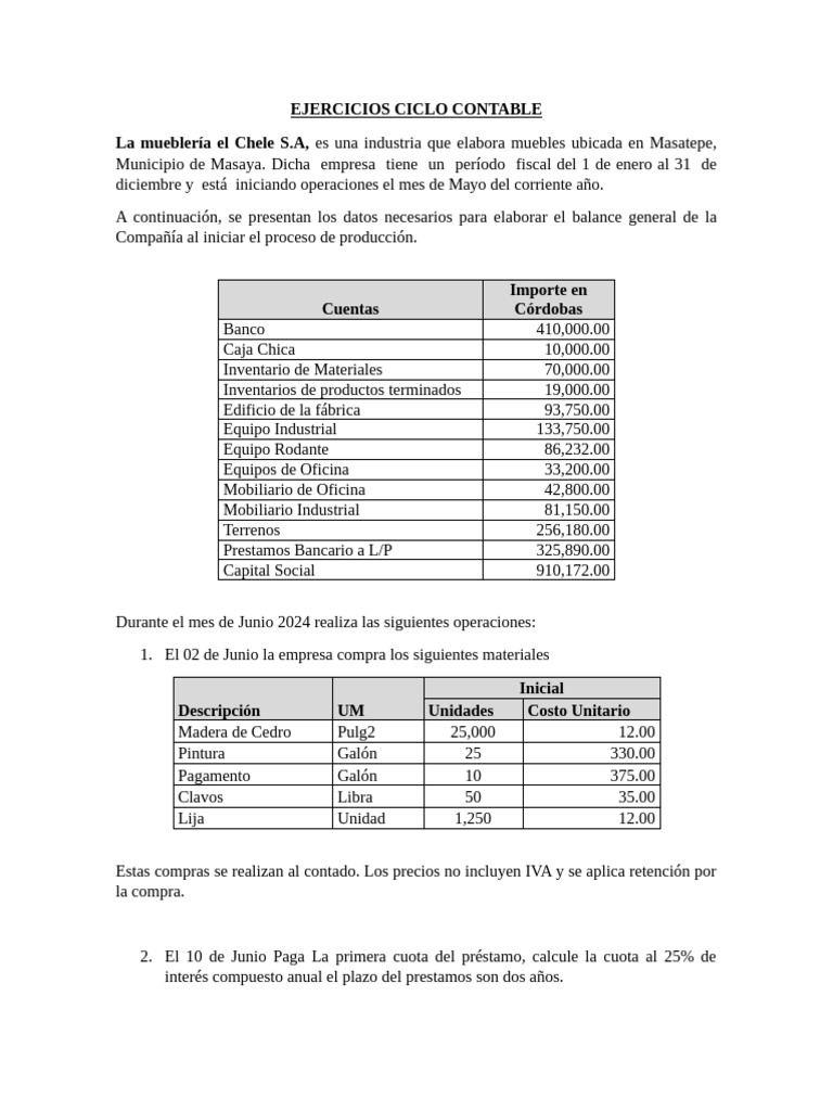 Ejercicios para Ciclo Contable | PDF