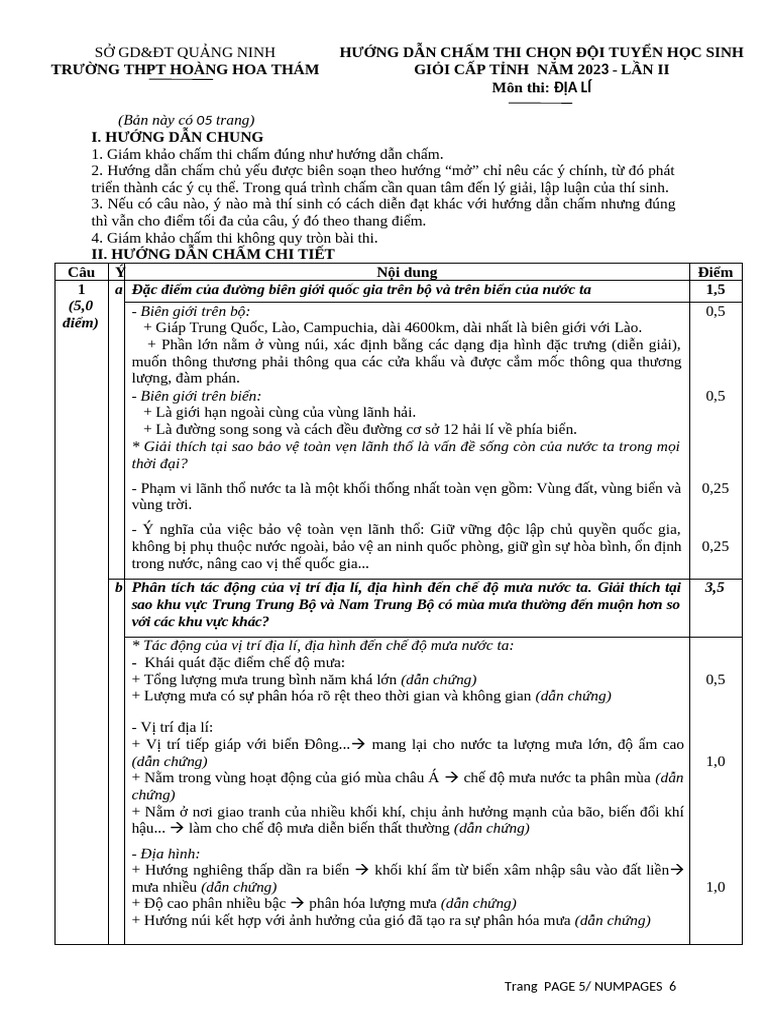 HDC Thi Thu Lan 2 - Mon Dia Li | PDF