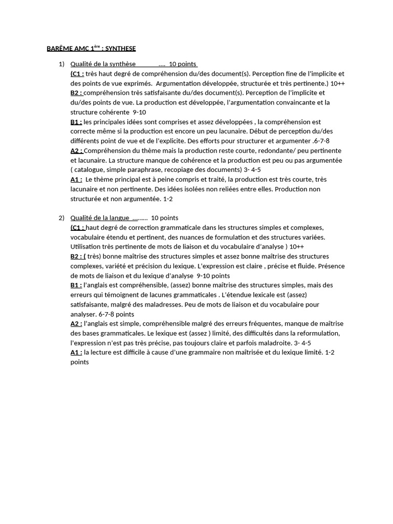 BARÊME AMC SYNTHESE Et EE 2 | PDF