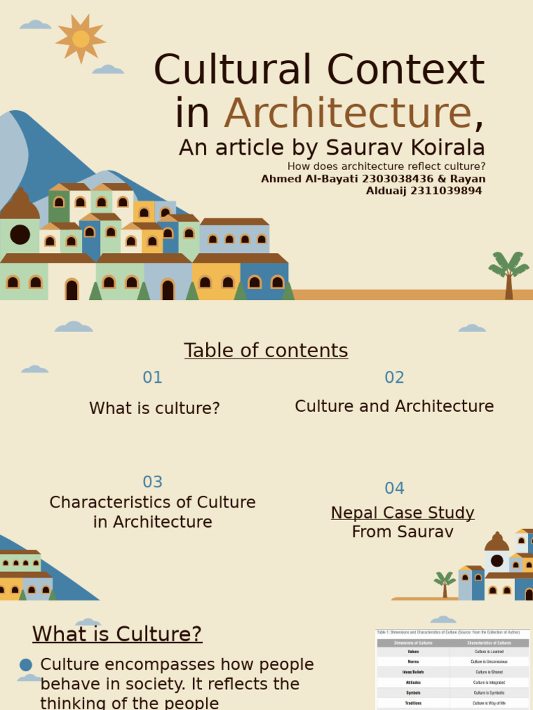 Rayan and Ahmed - Cultural Context in Architecture by Saurav Koirala | PDF