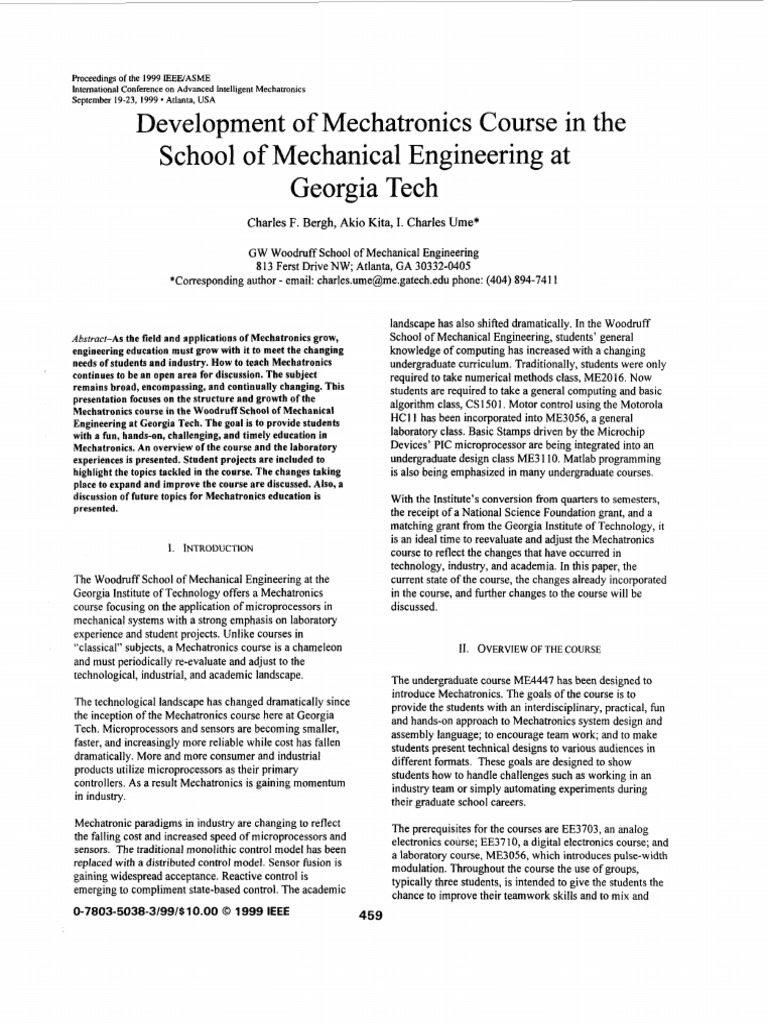 Development of Mechatronics Course in The School of Mechanical ...