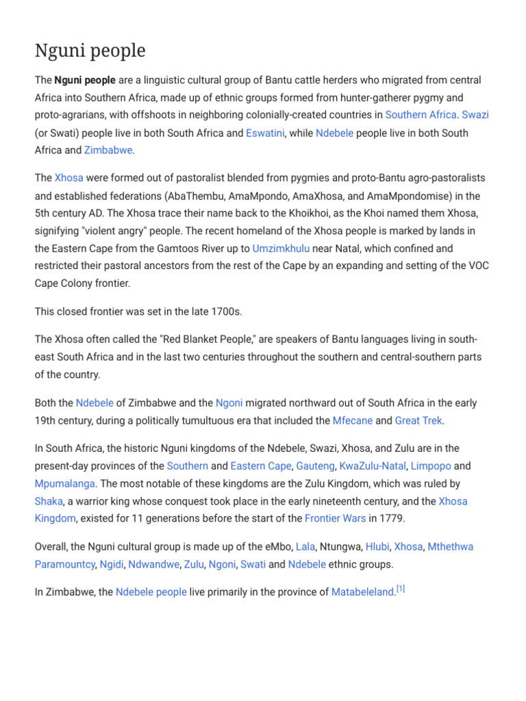 Nguni People - Wikipedia | PDF