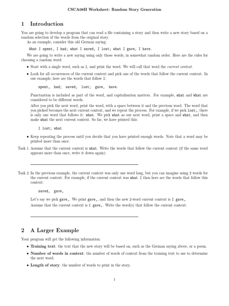 1-Random Story Worksheet | PDF