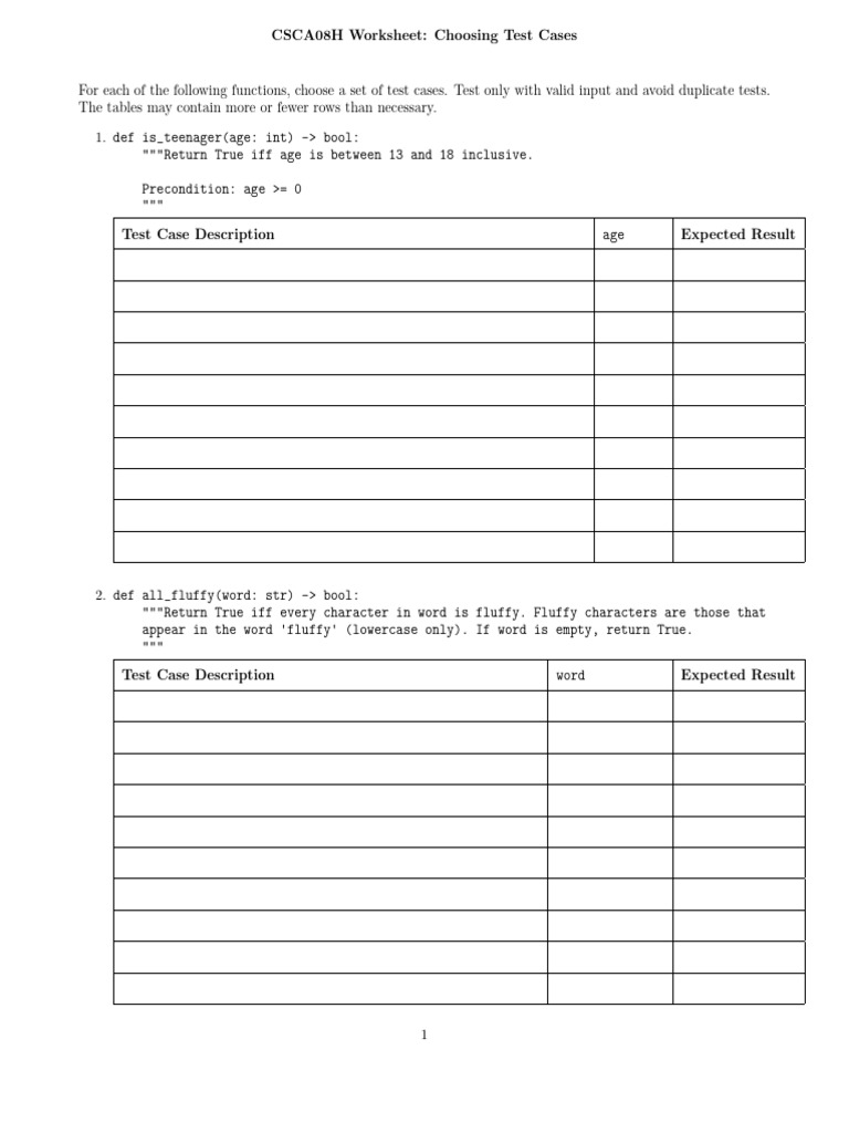 1 Testing Worksheet | PDF