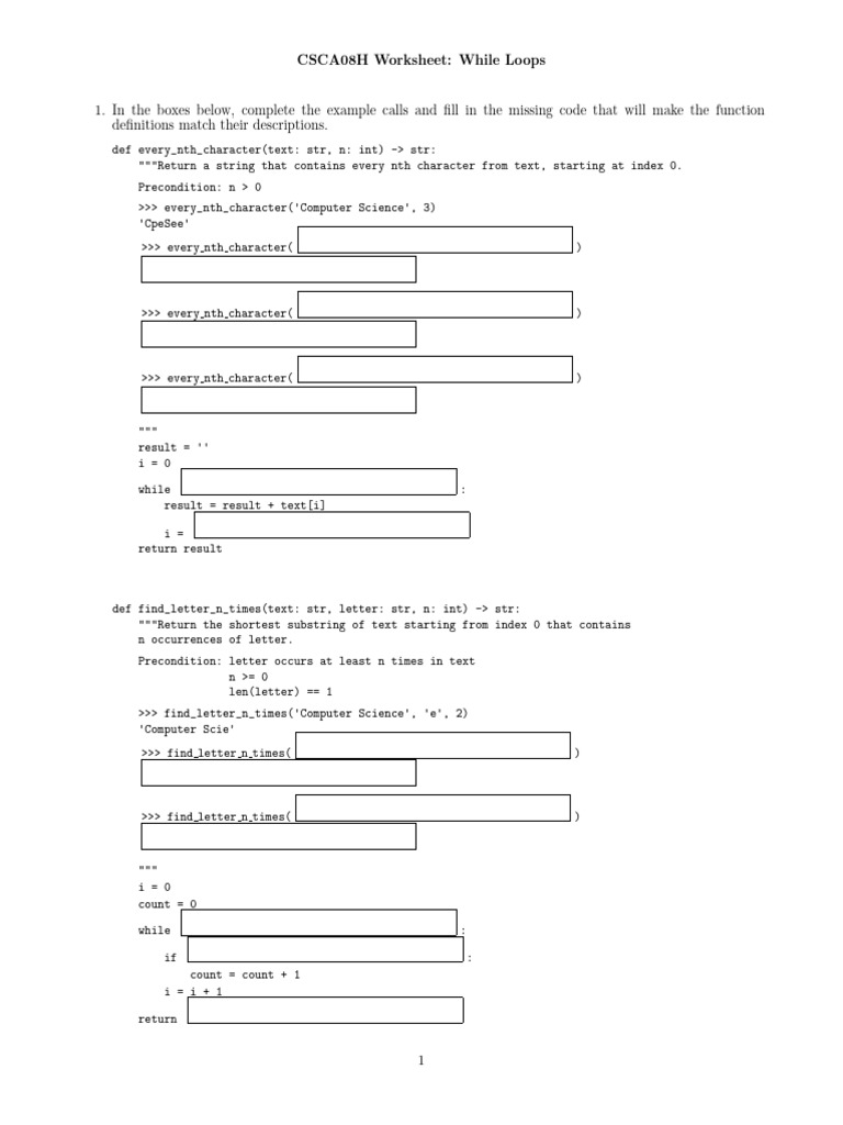 1-While Loops Worksheet | PDF