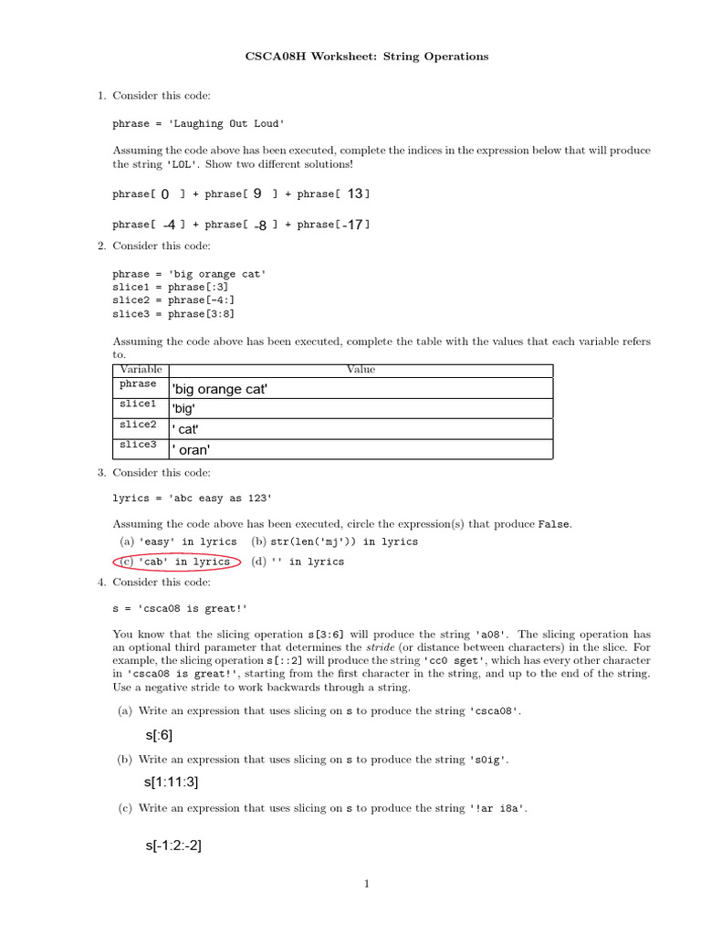 4-Str Ops Worksheet Solutions | PDF