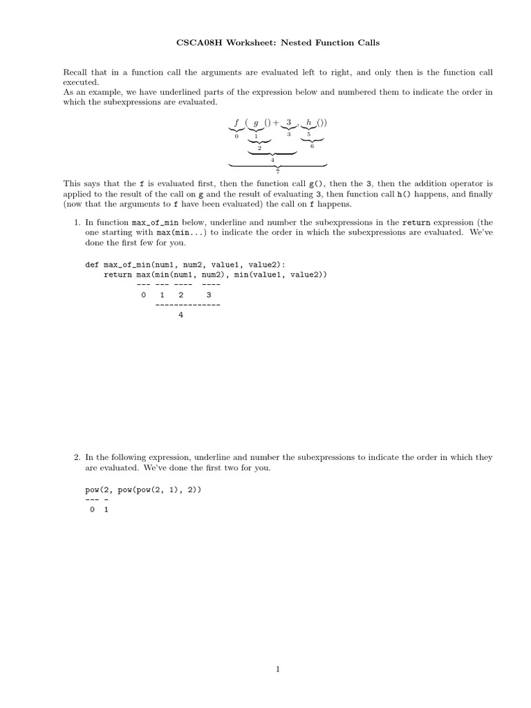 5-Fn Nested Calls Worksheet | PDF