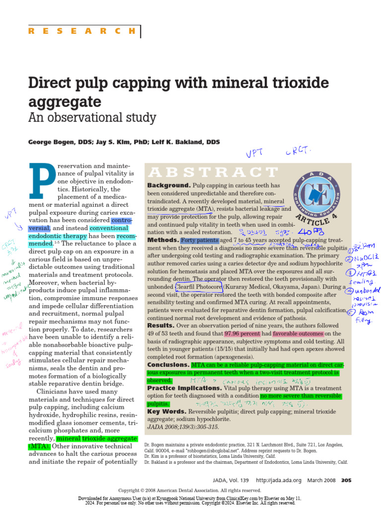 Bogen 2008 Direct Pulp Capping With Mineral Trioxide Aggregate | PDF