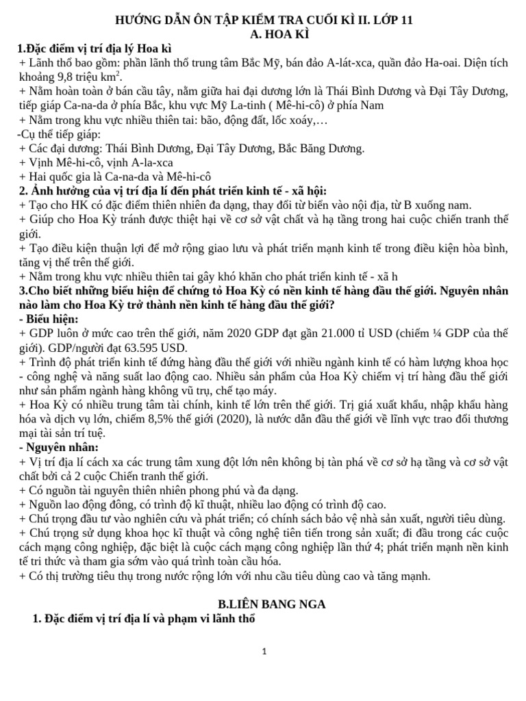 HD Ôn Tập KT CK 2. Địa Lý 11 | PDF