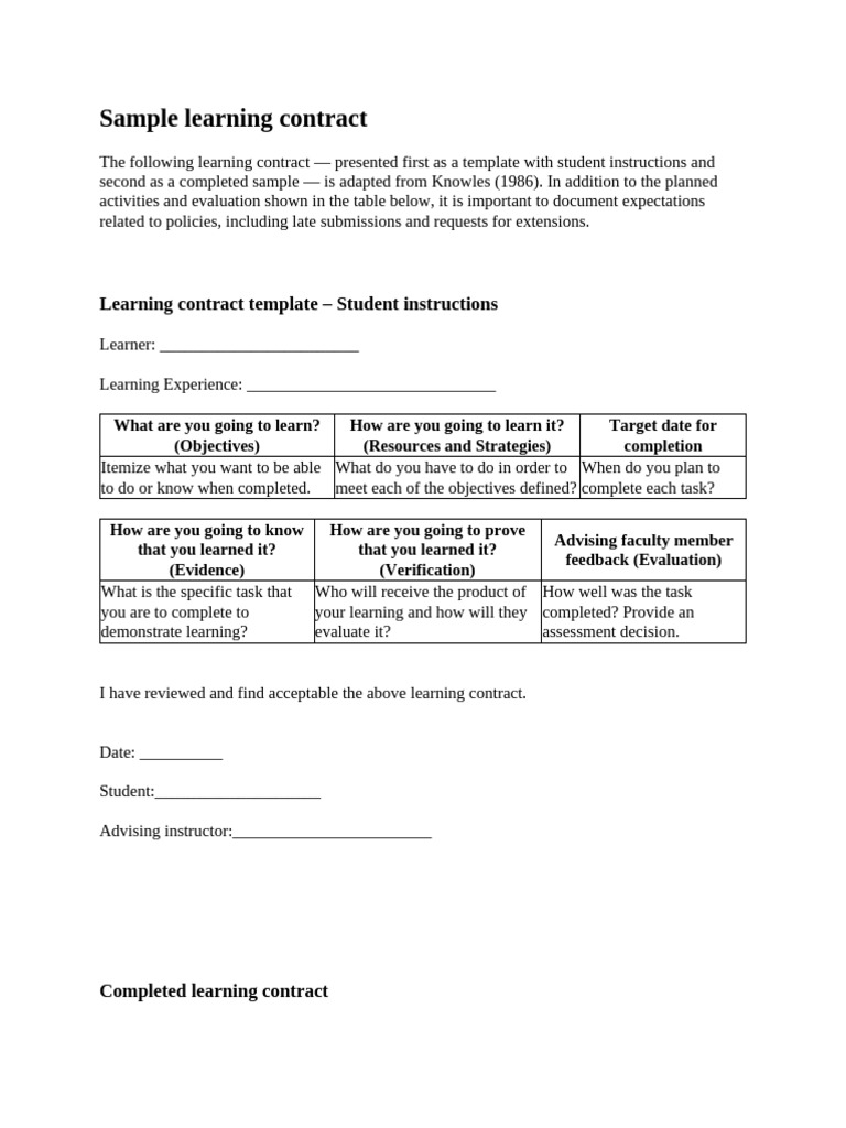 Sample Learning Contract | PDF