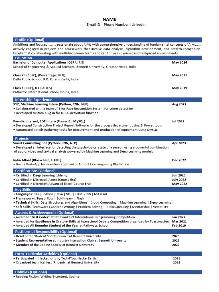 Resume Template - BCA | PDF