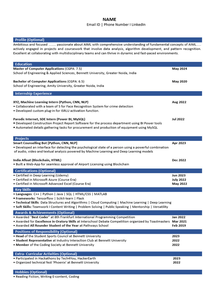 Resume Template - MCA,MTECH | PDF