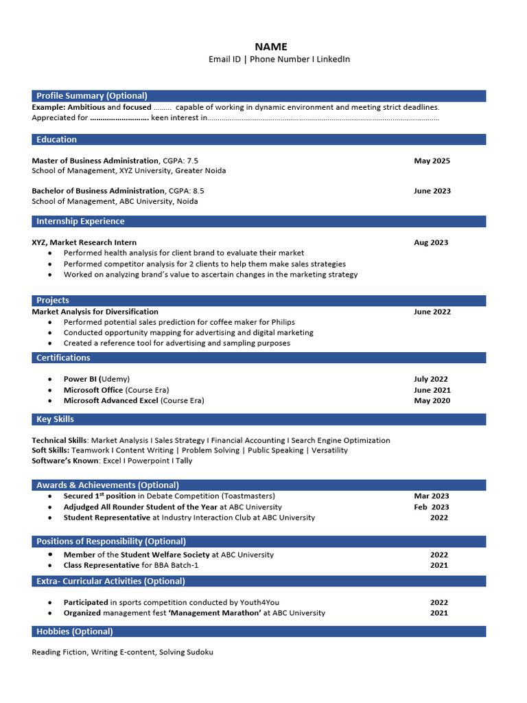 Resume Template - MBA | PDF