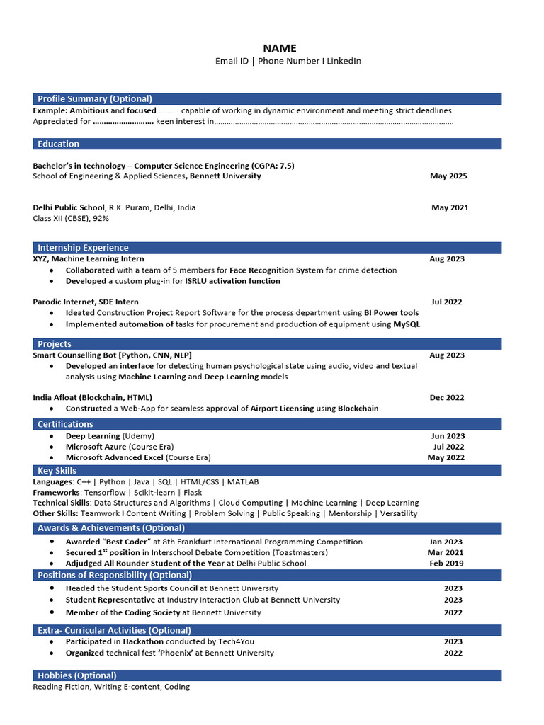 Resume Template - BTECH | PDF