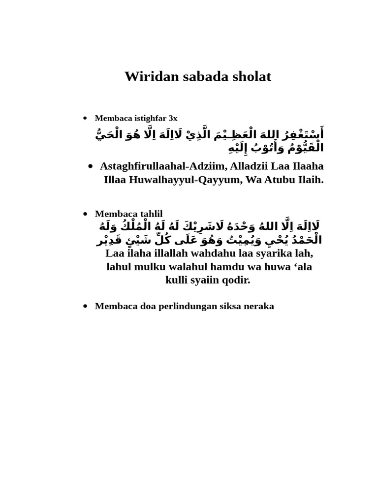 Wiridan Sabada Sholat | PDF