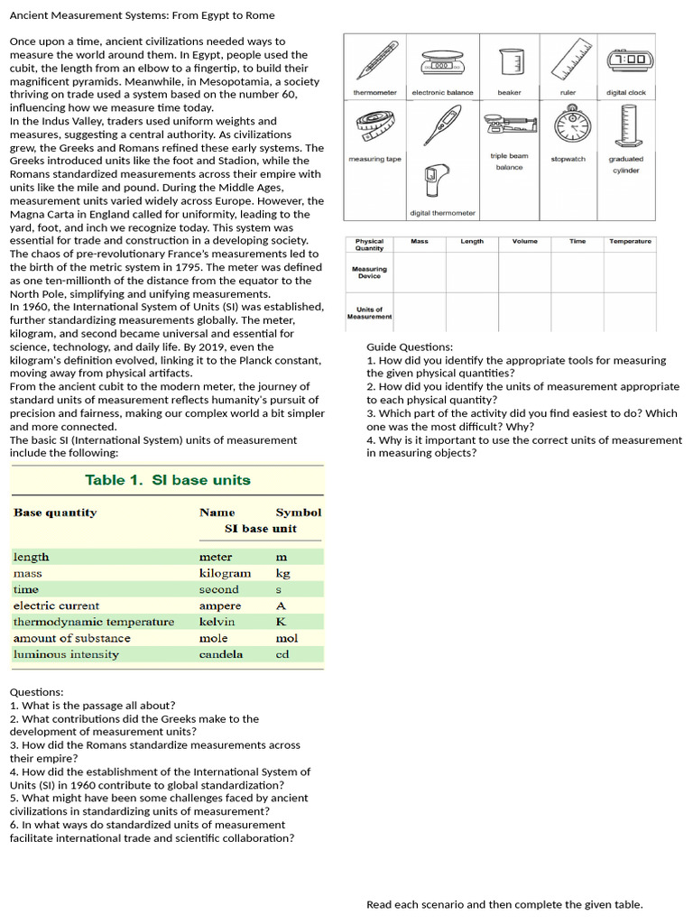 Ancient Measurement Systems | PDF | Chart | Measurement