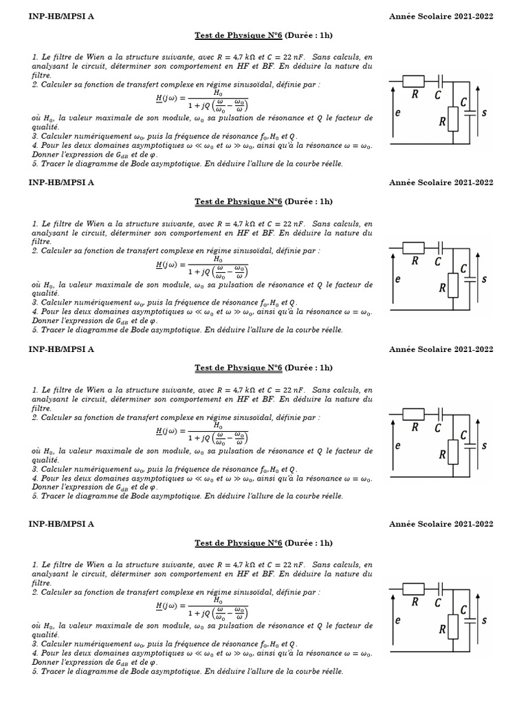 Interro 6 de Physique MPSI A + Correction | PDF
