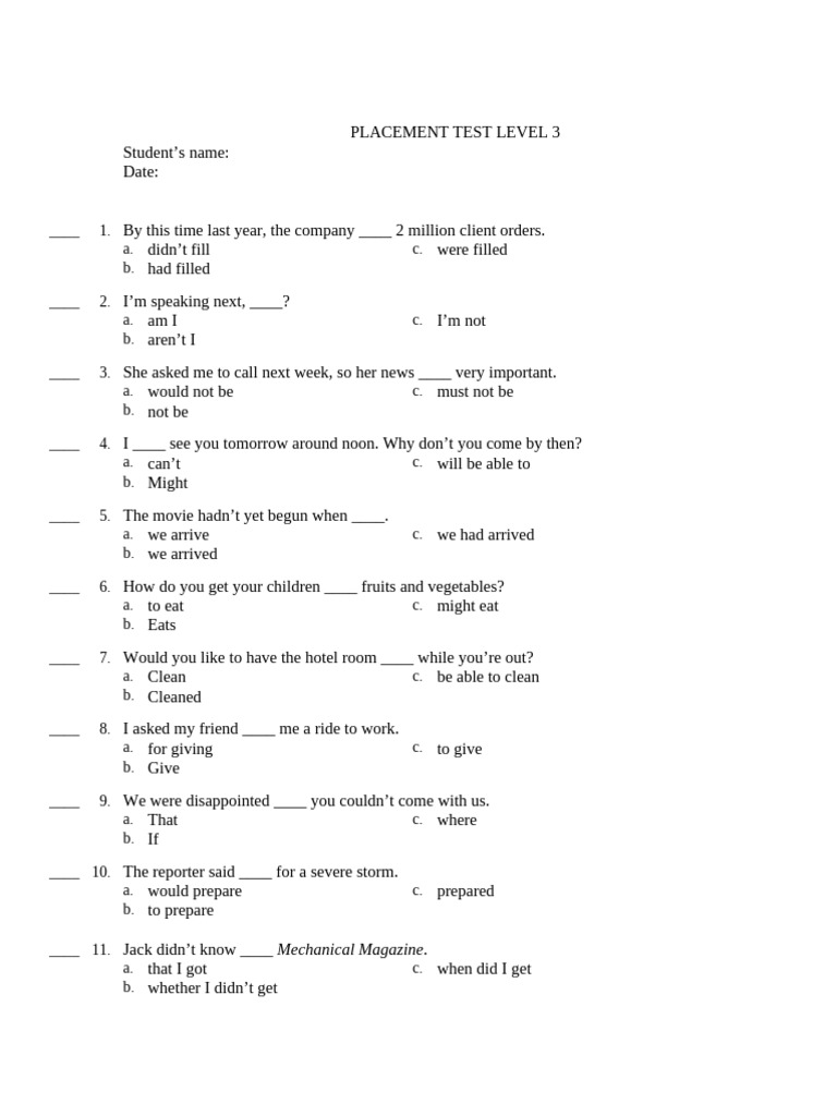 Placement Test Level 3 | PDF