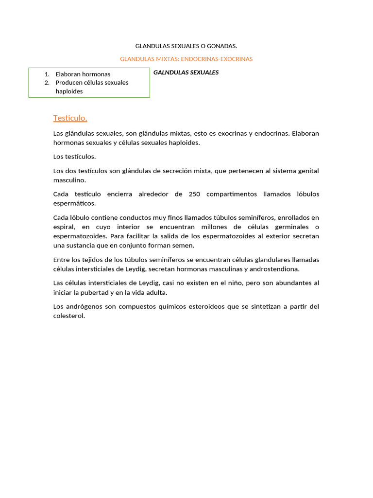 Glandulas Sexuales o Gonadas | PDF