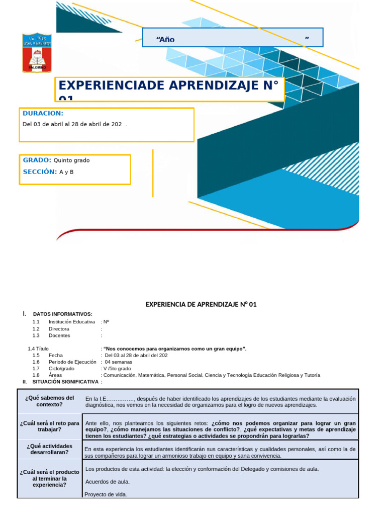 Experiencia de Aprendizaje N°01 | PDF