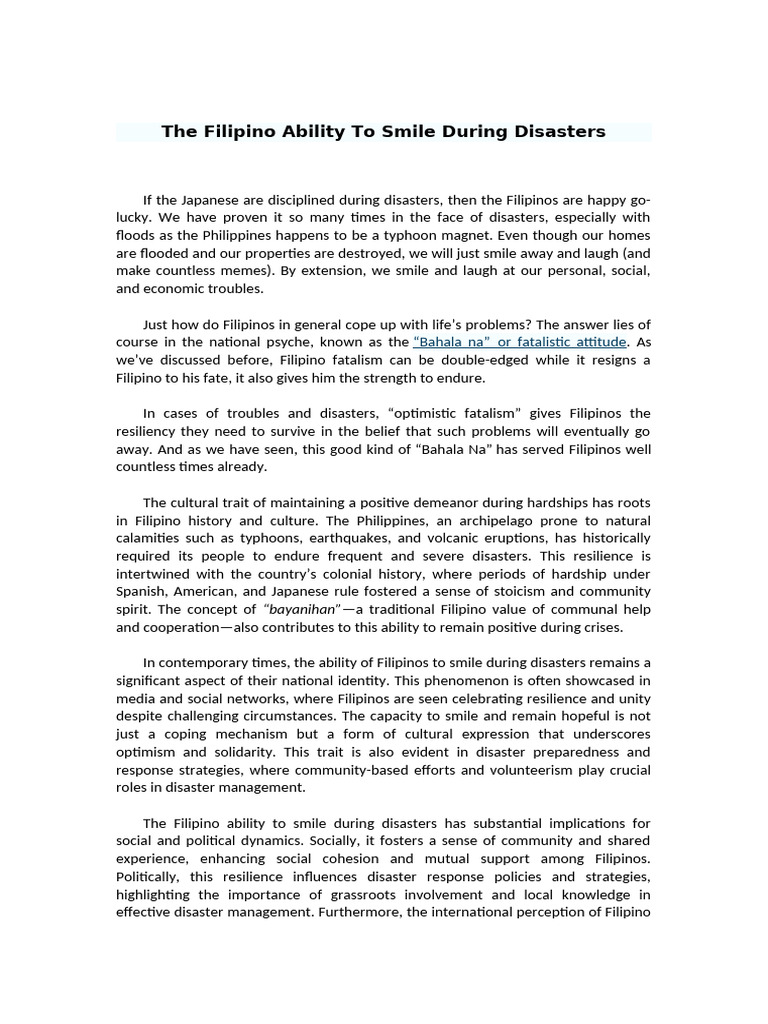 The Filipino Ability To Smile During Disasters | PDF