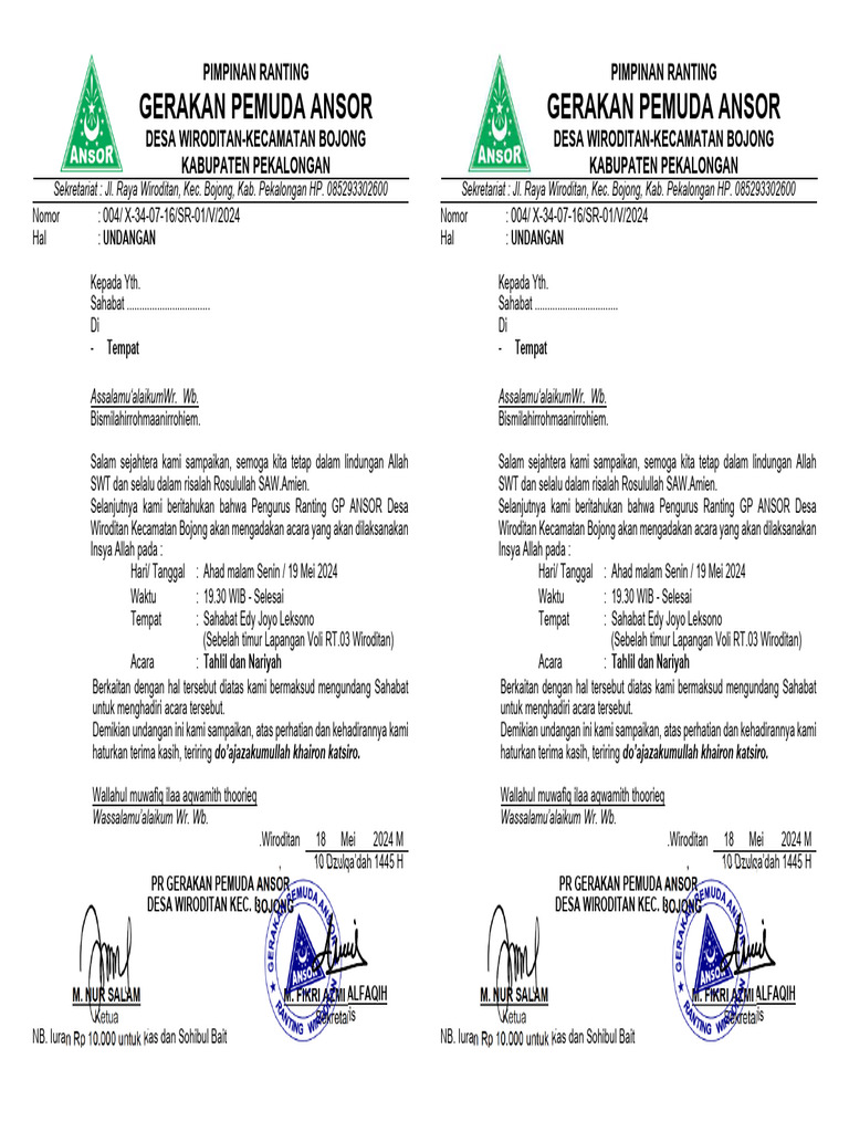 Surat Undangan Ansor | PDF
