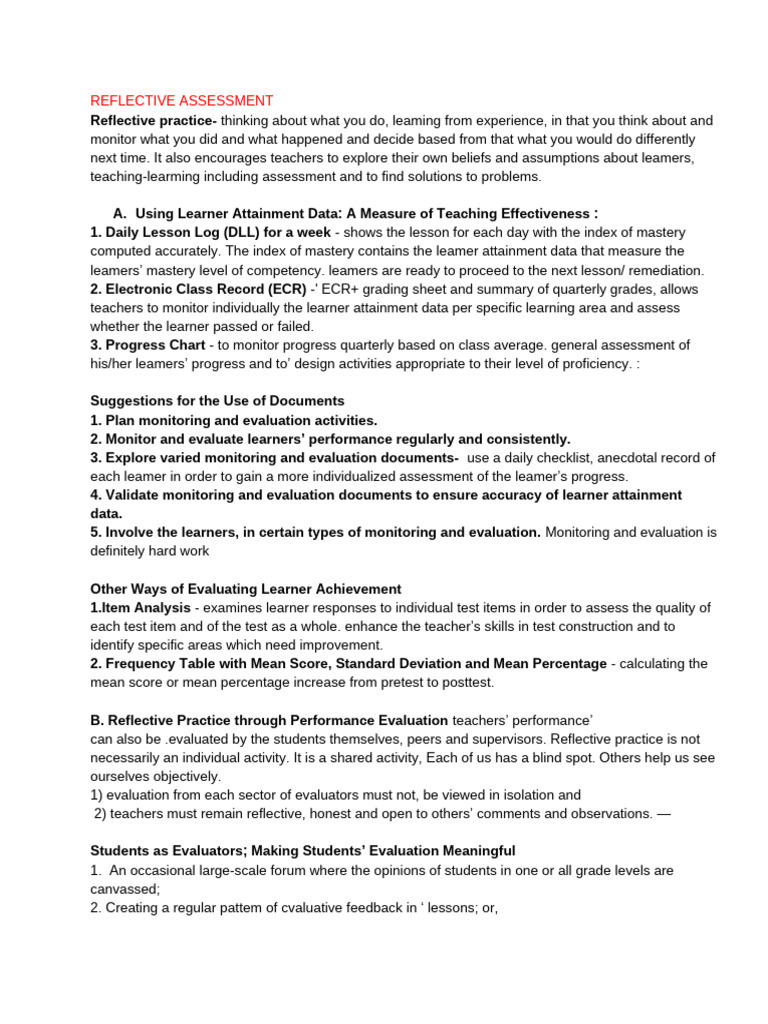 Reflective Assessment | PDF