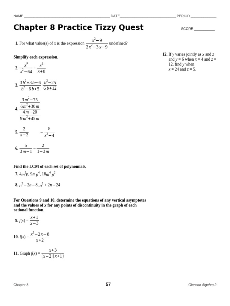 Chapter 8 Practice Test Alg 2 | PDF