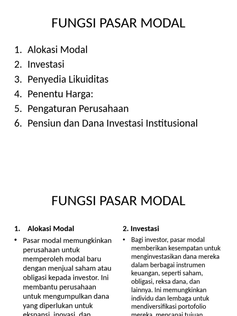 Fungsi Pasar Modal | PDF