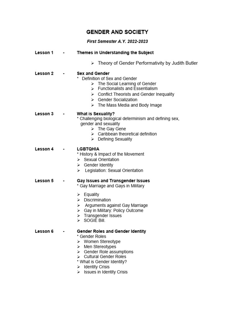 Gender and Society Lessons 1 To 18 | PDF