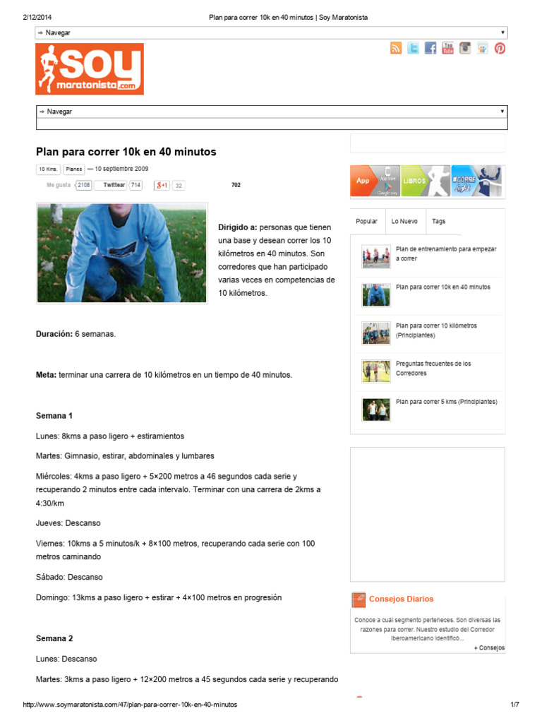 Plan para Correr 10k en 40 Minutos - Soy Maratonista | PDF