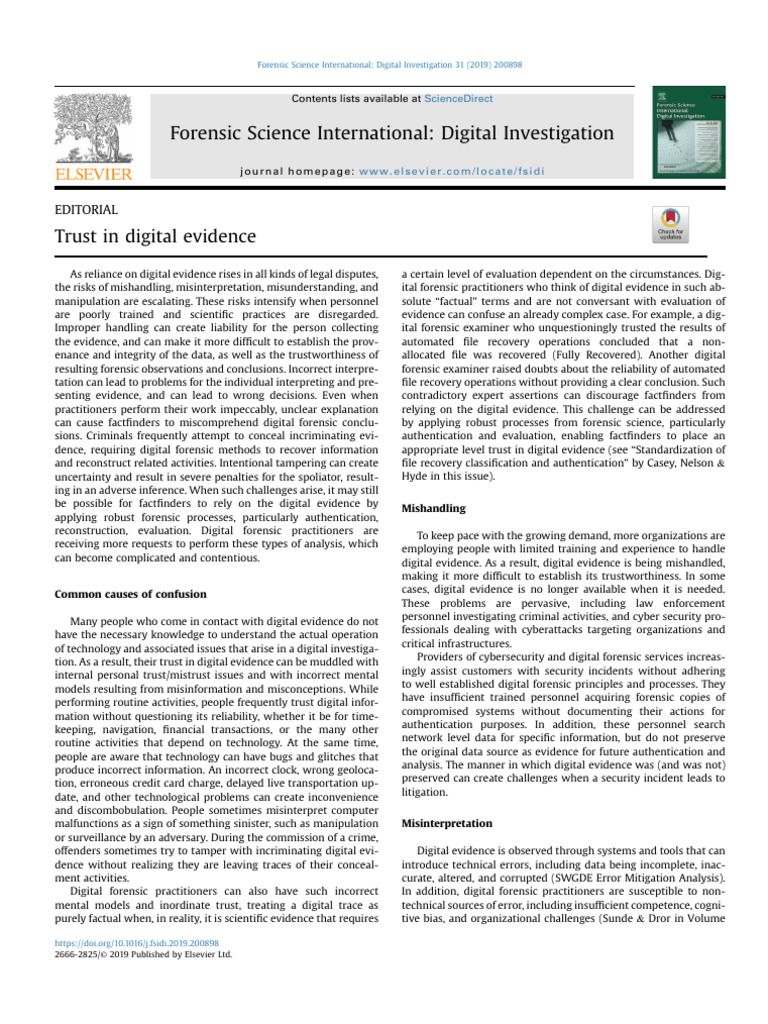 Trust in Digital Evidence Handling | PDF | Digital Forensics | Science