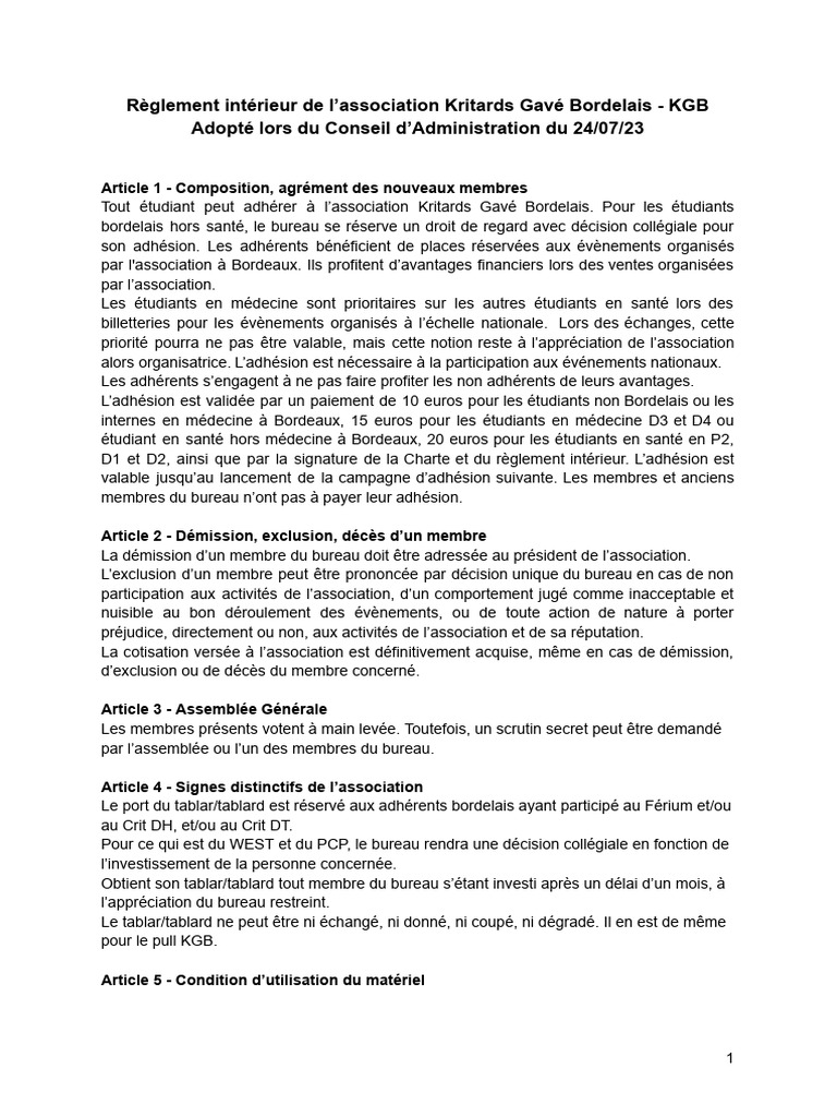 Règlement Intérieur KGB - 24 - 25-3 | PDF