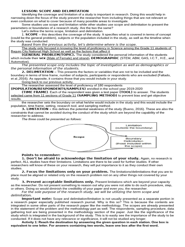 Lesson 6 scope and delimitation | PDF