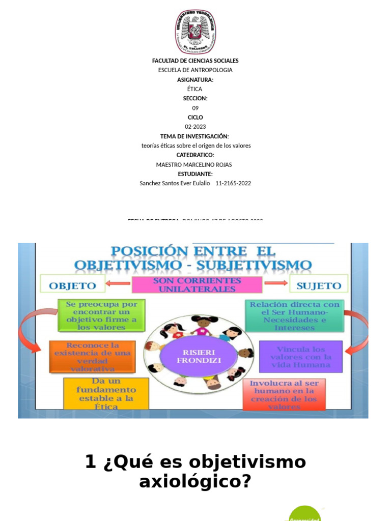 1 ¿Qué Es Objetivismo Axiológico Ética | PDF