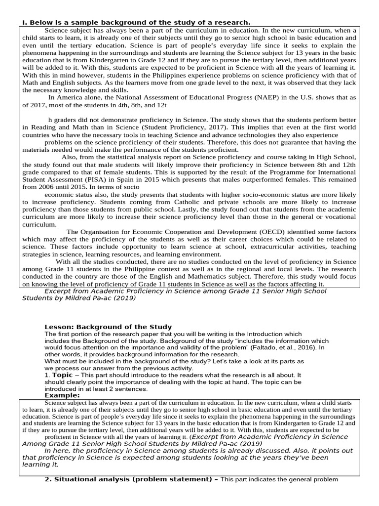 Background of Study | PDF | Science | Curriculum