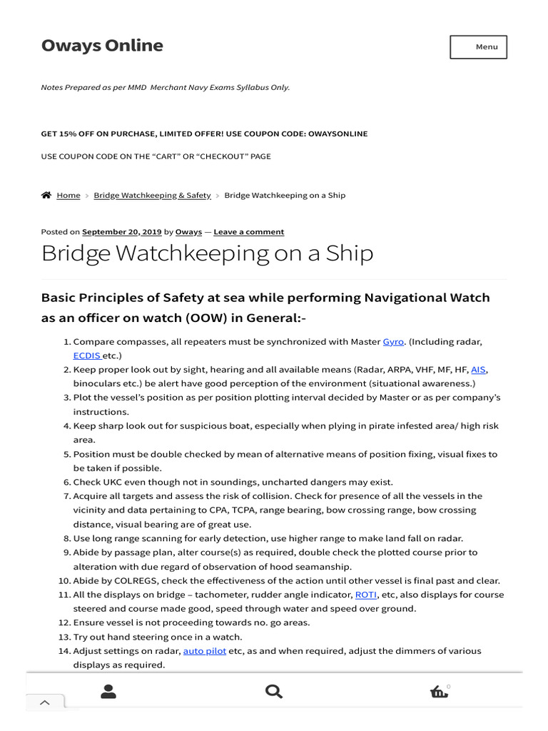 Bridge Watchkeeping On A Ship | PDF