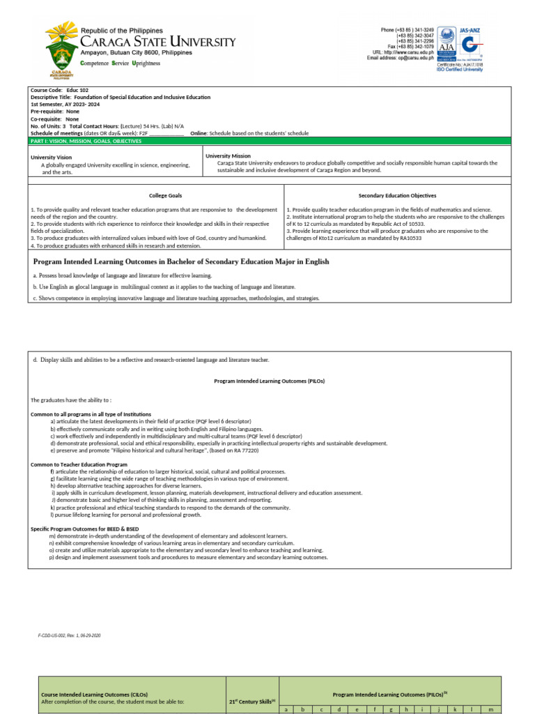 EDUC 102 New Syllabus 2022 2023 | PDF